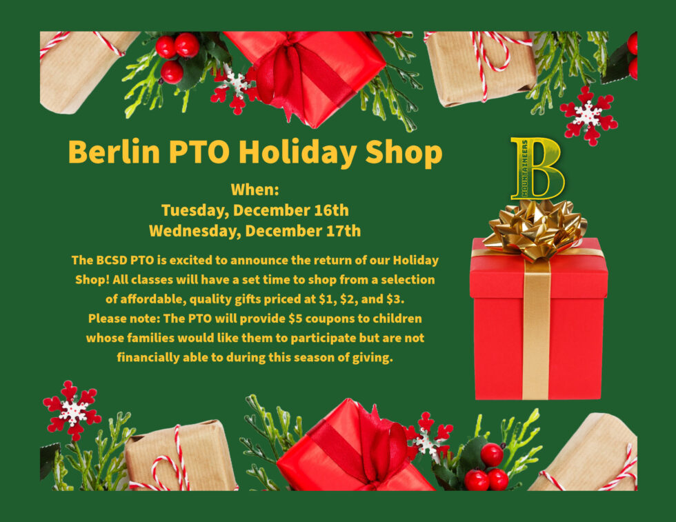 Berlin PTO Holiday Shop Information | Berlin Central School District