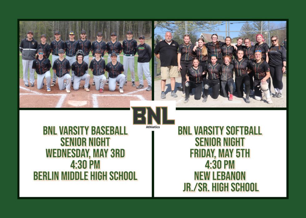 BNL Softball & Baseball Senior Nights This Week | Berlin Central School ...