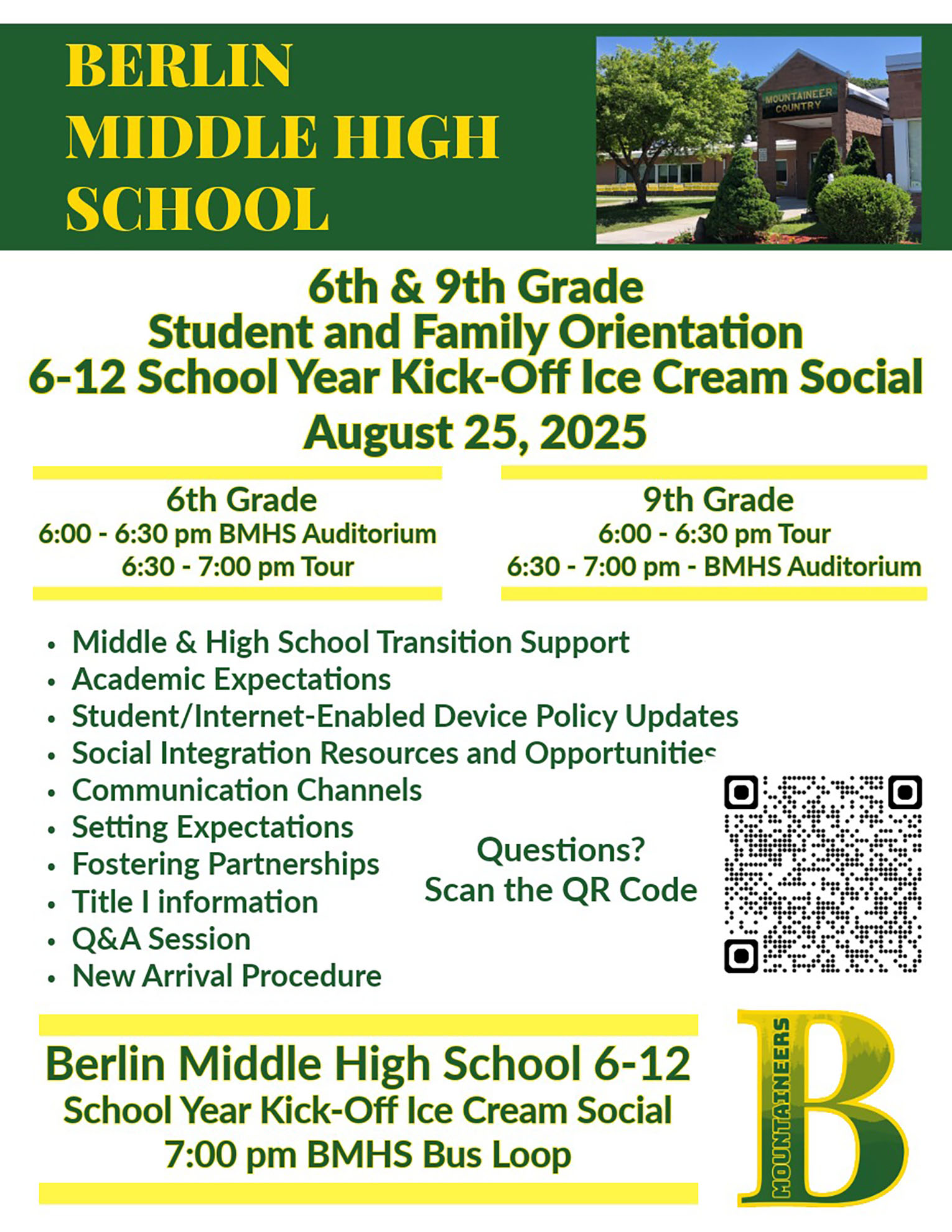 BMHS 6th & 9th Grade Orientation August 25th | Berlin Central School ...