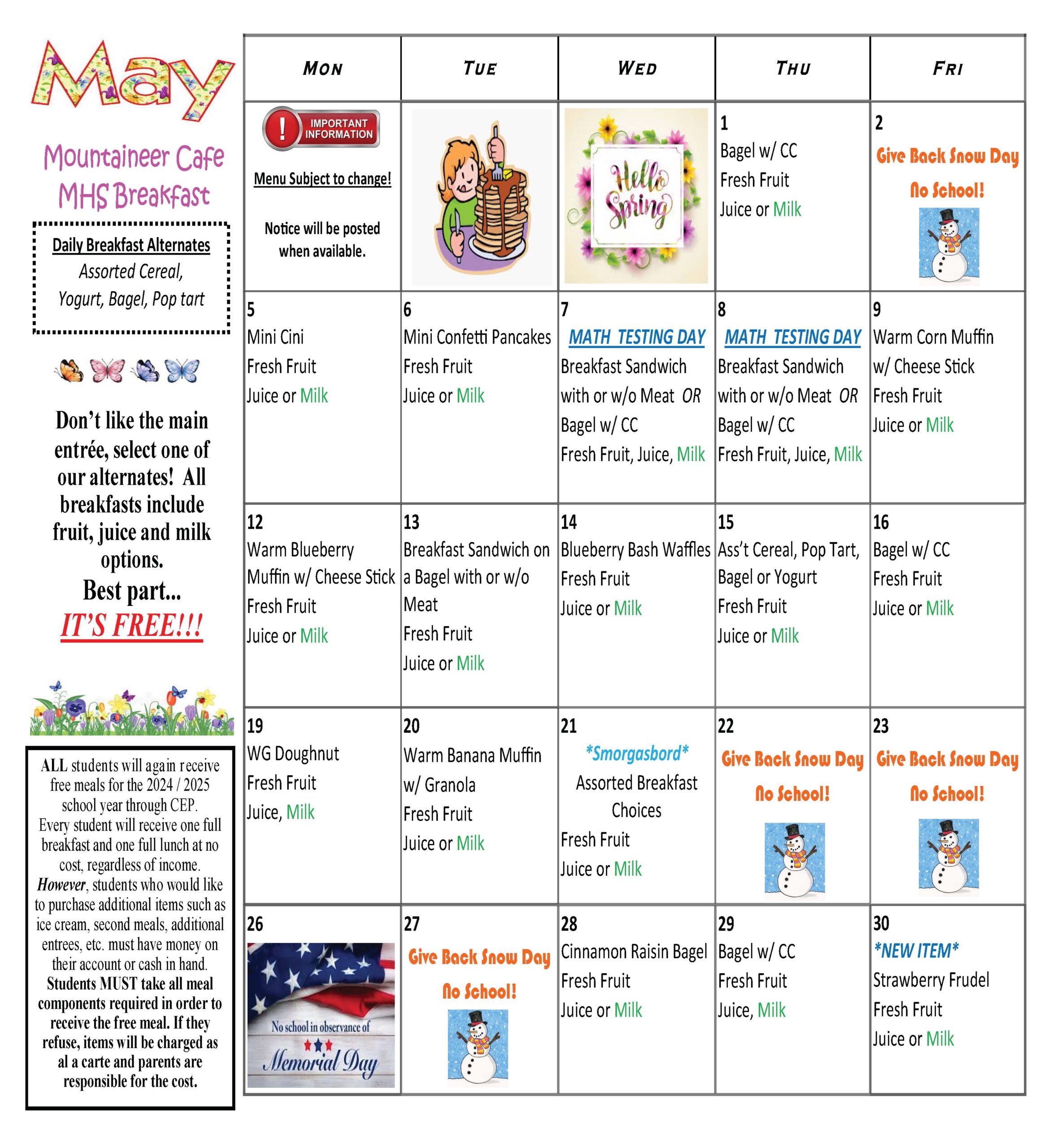 Elementary School Breakfast Menus