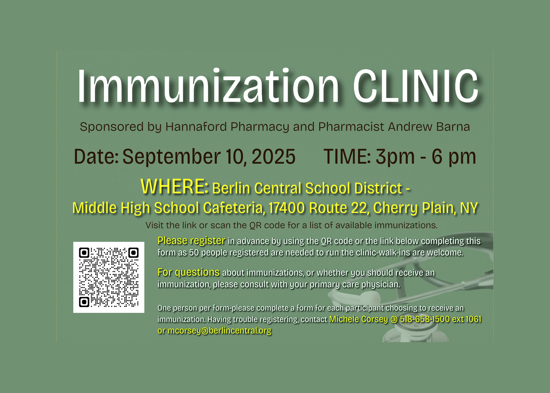 Notice from BCSD Health Office: Immunization Clinic 9/10 BMHS | Berlin ...